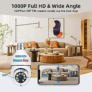 QAMY Optapower Light Bulb Security Camera,With Extension Link, Light Bulb Camera, 2.4g Wifi 360° PTZ Screw In Camera Light Socket Outdoor Works With Alexa & Google Assistant,Light Bulb Camera Outdoor