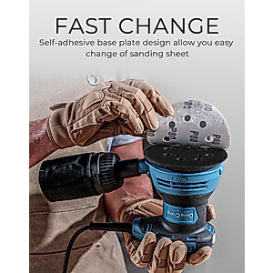 Dong Cheng 5” Random Orbital Sander, 3.0 Amp 12000OPM, 6 Variable Speed Electric Sander Kit with 10pcs Sandpapers & detachable Dust Collector, for Woodworking/Sanding/Polishing