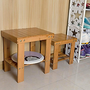 ASelected Bamboo Shower Bench Stool, 10 inch Wooden Foot Step Stool for Bathroom Bedroom Kitchen Mudroom Foyer Entryway Shoe Bench