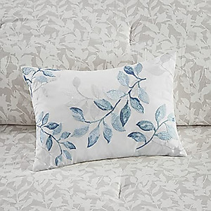 Madison Park Essentials Cozy Bed in a Bag Reversible Comforter with Complete Sheet Set - Modern Botanical Print All Season Cover, Shams, Decorative Pillow, King(104"x92"), Blue 8 Piece