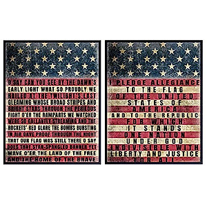 Patriotic USA American Flag Sign Poster Photo Set - Vintage Farmhouse Shabby Chic Room Wall Art Decoration, Home, Office Decor - Gift for Military Veteran, Vets, Republican Patriots - 8x10 Unframed