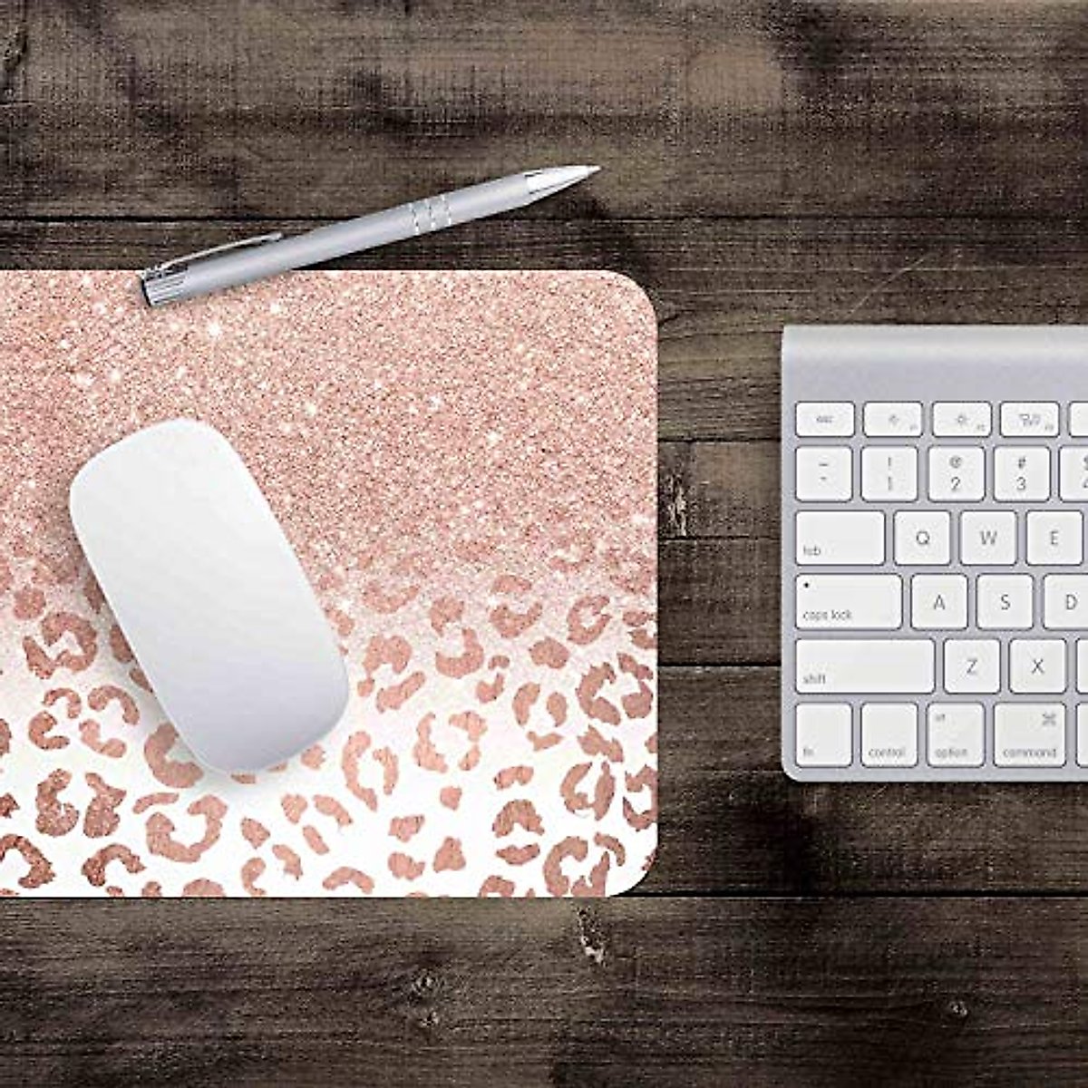 Pink Leopard Star Pattern Mouse Pad Desktop Decoration Personalized Custom Mouse Pad Non-Slip Rubber Mousepad 9.5 X 7.9 Inch