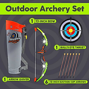 Toysery Kids Bow and Arrow Set with LED Flash Lights, Toy Bow and Arrow for Kids 8-12 Years Old - Toy Bow and Arrow Set for Boys and Girls, Includes Archery Bow, 6 Archery Arrows, Target, Quiver Green