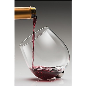 Aura Glass 14oz Stemless Aerating Wine Glasses (Set of 2) - No Spill Glass Tumblers for Red or White Wines that spin on a stainless steel ball, Coasters sold separately, Made in USA