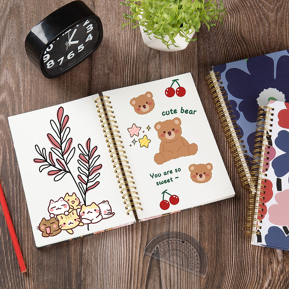 XYark Blank Spiral Notebook Bulk, A5 Flower Unlined Journals, 100GSM Thick Paper Travel Journal Set, Hard Cover, Plain Wirebound Draw Sketchbook Planner, 75 Sheets per Book, 5.7x8.3 inch, 3 Pack