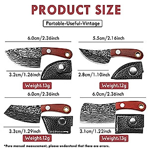 HX-CQHY Mini Knife Set Pocket Knife Damascus Chef Knives EDC Knife Set Tiny Knife Cleaver for Package Opener,Box Cutter,Set of 4,Fathers Day Gifts