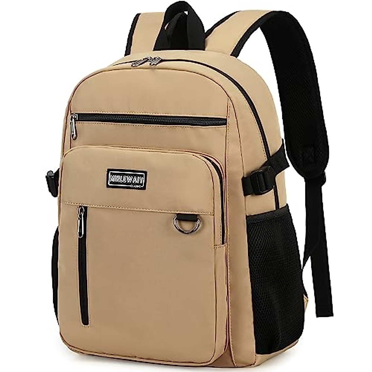 MIRLEWAIY Classical Casual Daypack Lightweight School Bookbag Travel Backpacks Work Bag For Teen Girls boys, Khaki