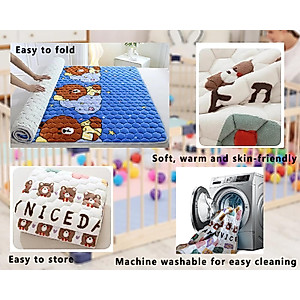 YANGSHILEI Playpen Mat 50x50, Thick One-Piece Crawling, Non-Slip Cushioned Baby Playmat for Infants,Babies,Toddlers, Coral Velvet Play Mat Machine Washable for Easy Storage(Pink Bear)