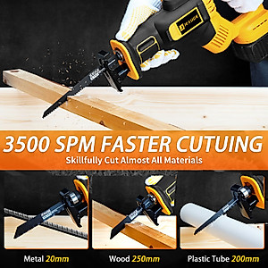 JEXUGK Reciprocating Saw Cordless, 21V 2 x 4.0Ah Battery Brushless Power Cordless Saw, 0-3500 SPM Variable Speed, 8 Saw Blades & Fast Charger Reciprocating Saws for Wood/Metal/PVC Cutting