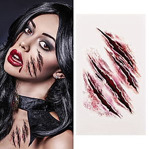 Sibba Fake Blood Temporary Tattoo Body Art Skin Stickers 10 Pieces Horror Realistic Bloody Wound Scar Scab Bruise Easter Halloween Cosplay Party Makeup Kit