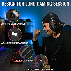 NJSJ Gaming Headset for PS4 PC Xbox One PS5 Controller, Gaming Headphones with Noise Canceling Microphone,Surround Sound,RGB LED Light,Soft Memory Foam Ear Pads for PC, Mac, Laptop, Cell Phones