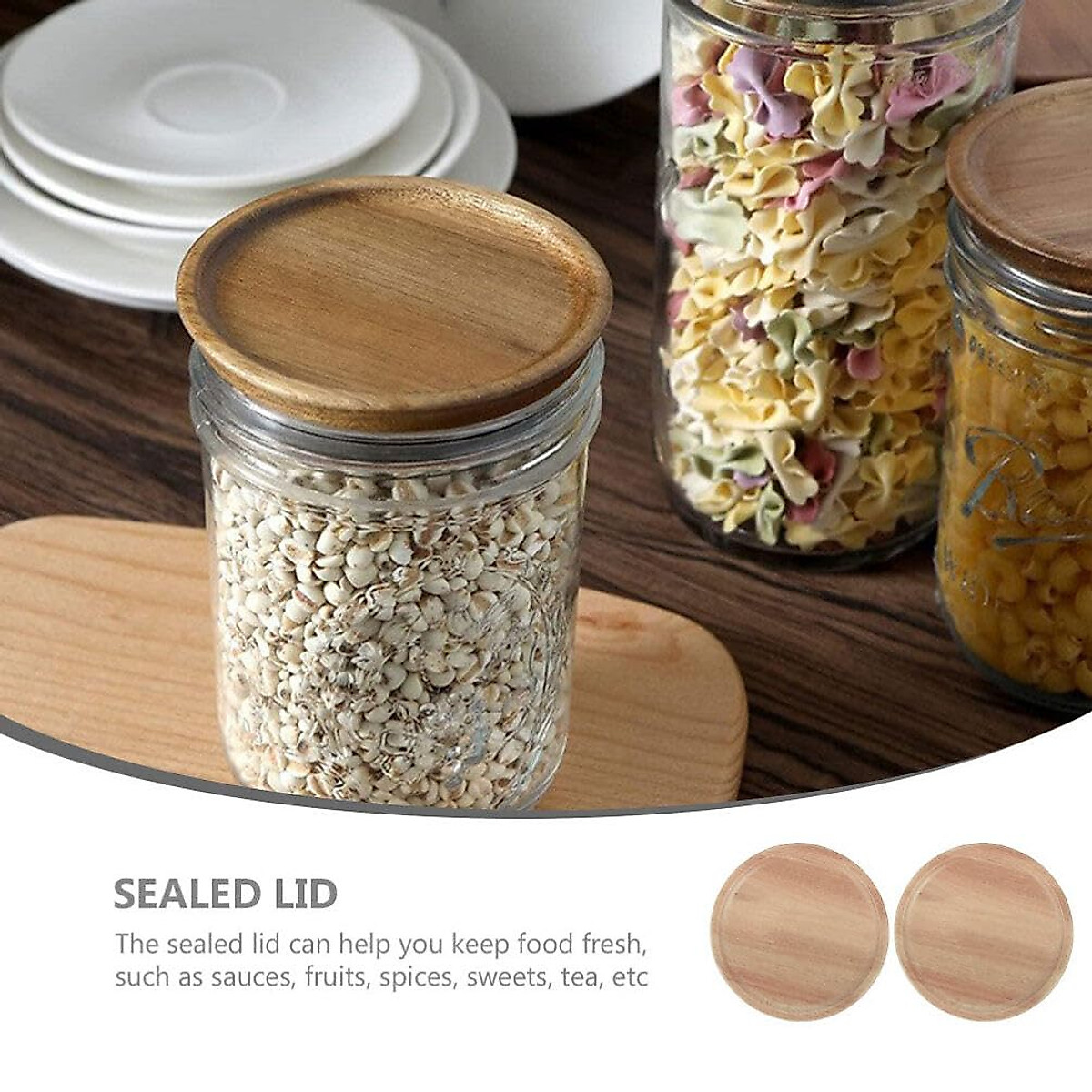 2pcs Mason Jar Silicone Lid Glass Jar Mason Jar Covers Mason Jar Protective Lids Anti-leak Bottle Covers Wide Mouth Canning Lids Glass Storage Jar Covers Glass Jar Wooden Lids