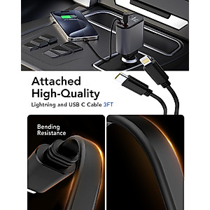 Retractable Car Charger, 4 in 1 Fast Car Phone Charger 66W, Retractable Cables and USB Car Charger,Compatible with iPhone 15/14/13/12/11,Galaxy,Pixel