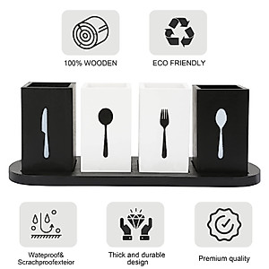 5 Pieces Silverware Holder with Wood Tray, Farmhouse Silverware Holder, Wooden Silverware Organizer, Spoon Fork Holder, Wooden Cutlery Holder, Flatware Organizers for Knives Restaurant Kitchen Storage