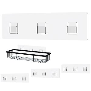 Jovware Shower Caddy Adhesive Replacement Sticker Flat Hook Adhesive Shower Caddy Hooks Flat Hook Flat Shower Caddy Hooks Transparent Strong Hook for Bathroom Shower Organizer Hanging Kitchen 4 Pack