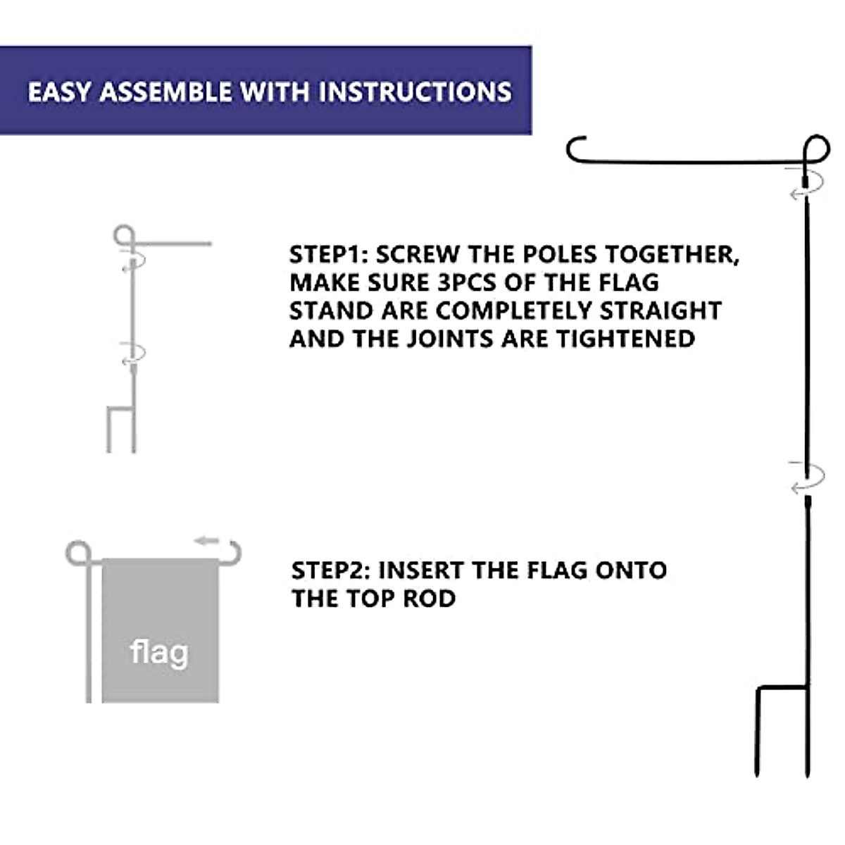 ESTTOP Garden Flag Stand, Thickened Pole Sturdy Straight Premium Metal Yard Flag Holder Weather-Proof Flagpole with Stopper and Clip Fit for Seasonal Garden Flag