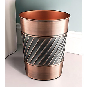 Monarch Abode 39628 Handcrafted, Wave Embossed, Metal Wastebasket Trash Can for Home Office Bedroom, Decorative Wastebasket, Modern Bathroom Decor, Durable, Antique Copper Finish