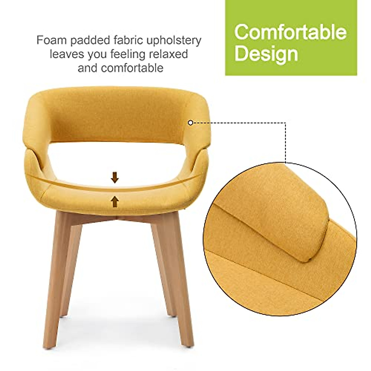 ivinta Small Dining Table Set for 2, Round Glass Dining Table with Two Yellow Upholstered Fabric Chairs, 3 Pieces Dining Table Set for Apartment, Kitchen, Dining Room, Patio Dining Set (Yellow)…