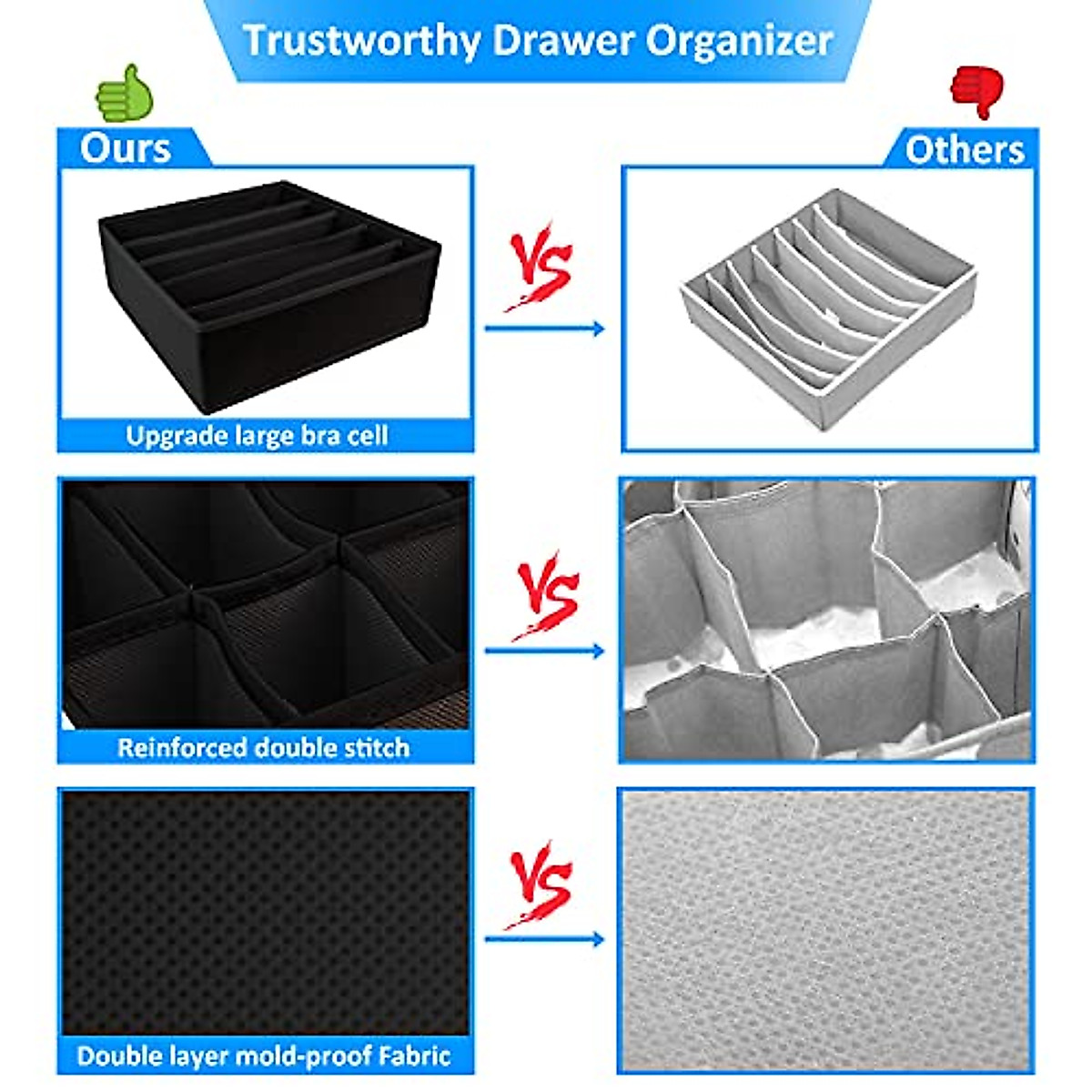 GOGOODA 8 Pack Drawer Organizer for Underwear Bra Sock Tie and Delicats Small Items