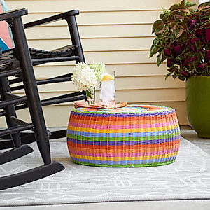 Household Essentials Handwoven Resin Storage Stool Ottoman, Multicolor