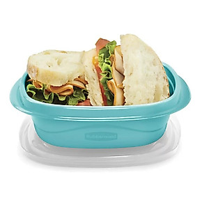 Rubbermaid TakeAlongs 2.9 Cup On the Go Square Food Storage Containers, Set of 4, Teal Splash