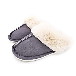 SnailGo Women's Slippers Fluffy Memory Foam Fuzzy House Furry Indoor Cozy Warm Ladies Slippers Dark Grey 9.5-10
