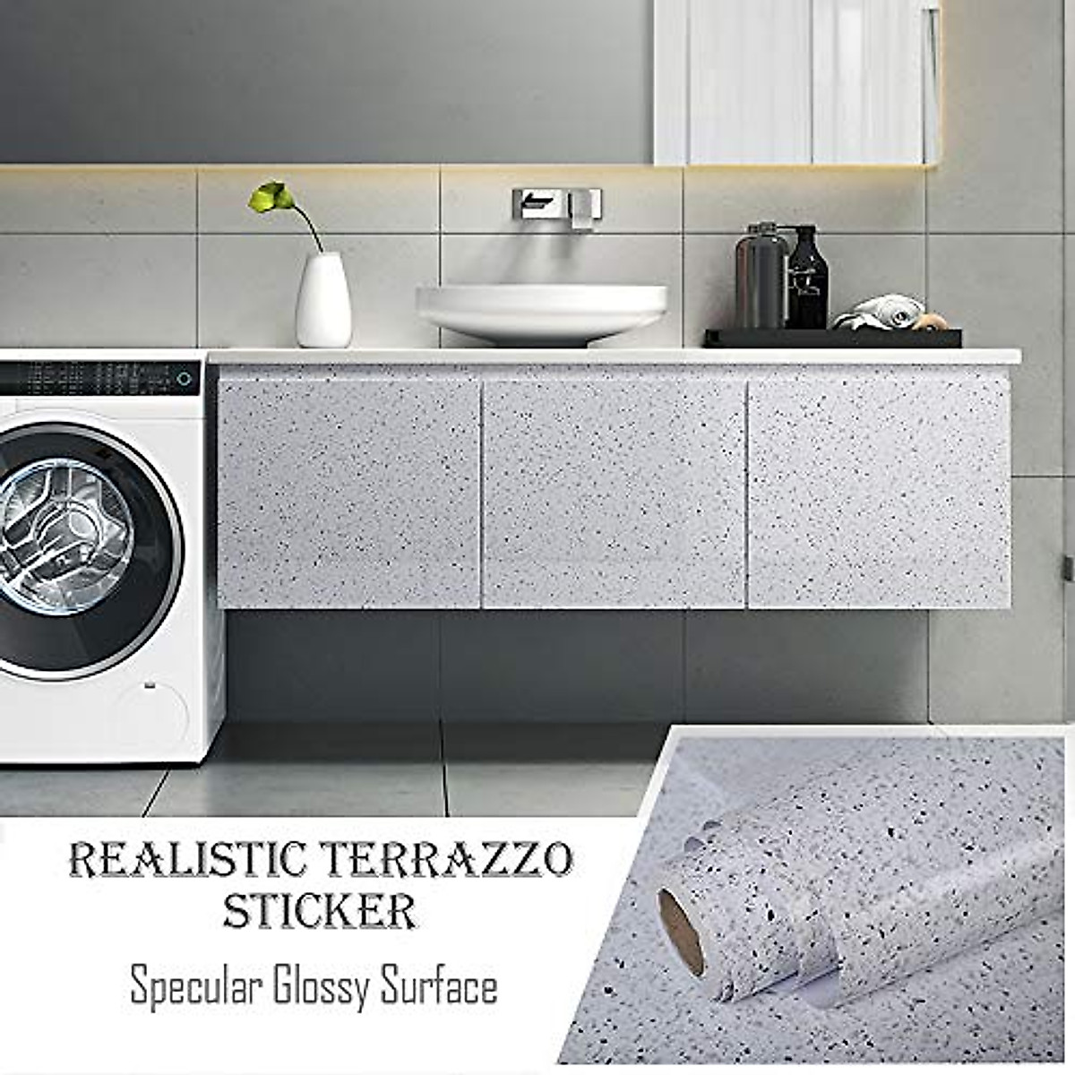 Glossy Marble Paper for Countertop Peel and Stick Wallpaper Granite White Sticker Waterproof Self Adhesive 15.7”×118” Easy to Install & Clean, Removable