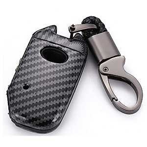 WFMJ Black Carbon Fiber + Silicone Button Smart Remote 4 Buttons Key Fob Cover Keychain Keyring Case Jacket Shell Skin for 2019 2020 Kia Soul Seltos Telluride Forte Sedan