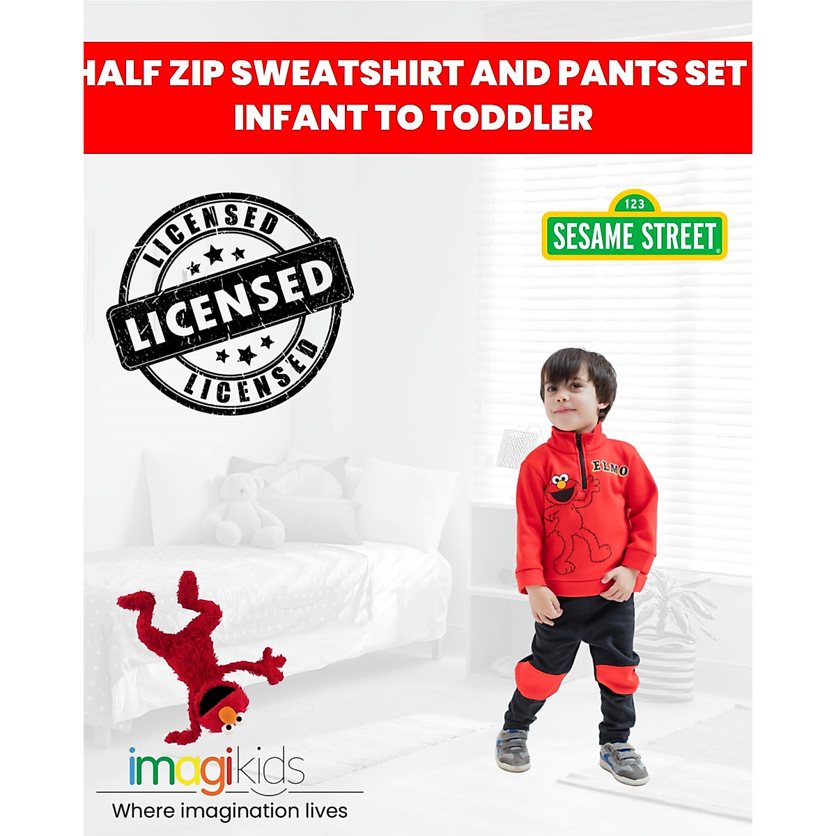 Sesame Street Elmo Infant Baby Boys Fleece Half Zip Sweatshirt and Pants Set red/black 24 Months