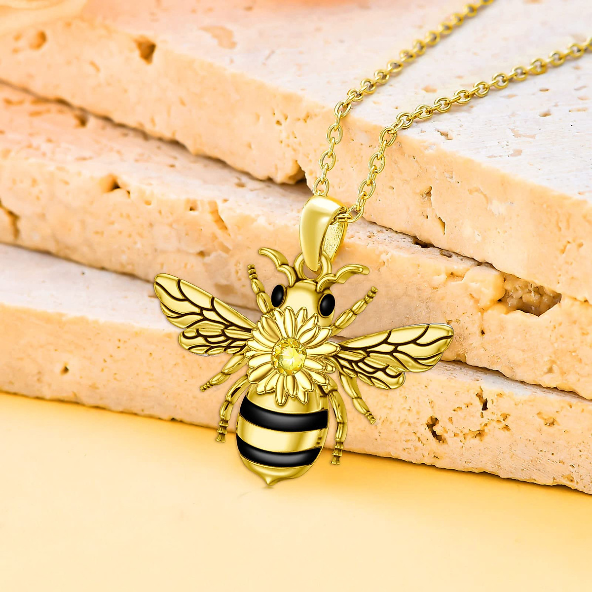 PELOVNY Bee Necklace Gold Plated s925 Sterling Silver Bee Gifts with Sunflower Necklaces Bumble Bee Nature Jewelry Gift for Women Birthday Christmas Graduation