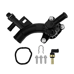 Engine Coolant Housing Water Outlet with Sensor - Compatible with Chevy Cruze, Sonic, Trax and Buick Encore 1.4L - Replaces 25193922, 15-11105, 902-846, 55565334, 1511105, 902846