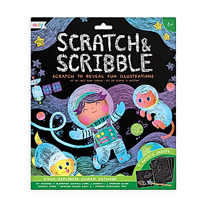 Ooly, Scratch and Scribble, Art Kit for Kids, Space Explorers, Children's Guided Artwork - 10 Piece Set