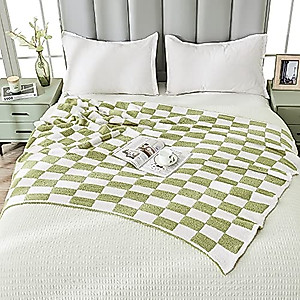 Villcr Fuzzy Checkered Blanket, Throw Blanket for Couch Bed Sofa Travel Camping,Soft Plaid Decorative Throw Blanket for All Seasion 51''x63'' (Sage Green)