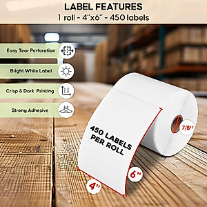 Arkscan SL450 4x6" Shipping Label in 1 Roll (450 Pages per roll) for Arkscan 2054A, Zebra LP2844 Zp-450 Zp-500 Zp-505 & Zebra Compatible Printers, Direct Thermal, White