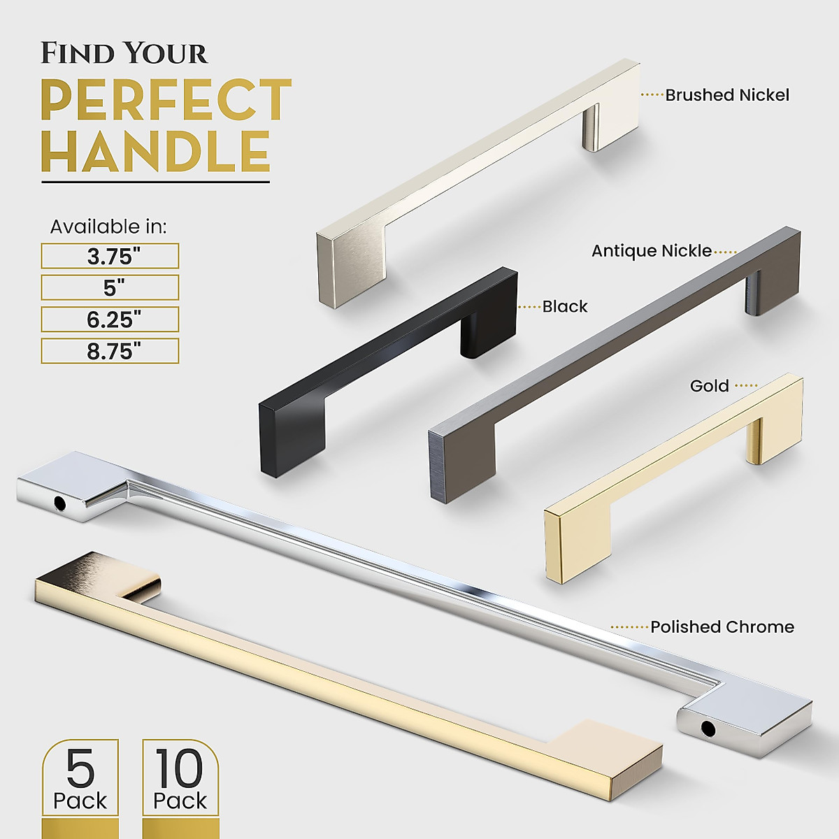 Southern Hills 5pc Brushed Gold Cabinet Pulls - 8.75" (224mm) Screw Spaced Gold Pulls for Cabinets and Drawers, Dresser, Gold Hardware for Cabinets, Kitchen Cabinet Handles