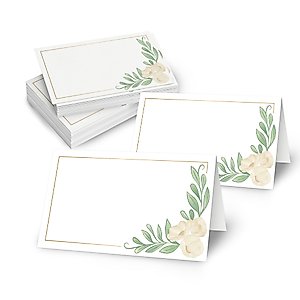 Rileys & Co 50 Pack Blank Placecards, White and Gold Foil Wedding Place Cards for Table Setting at Dinner Parties, Receptions, and Events, Double Sided for Guest Names, 2x3.5 Inches Folded