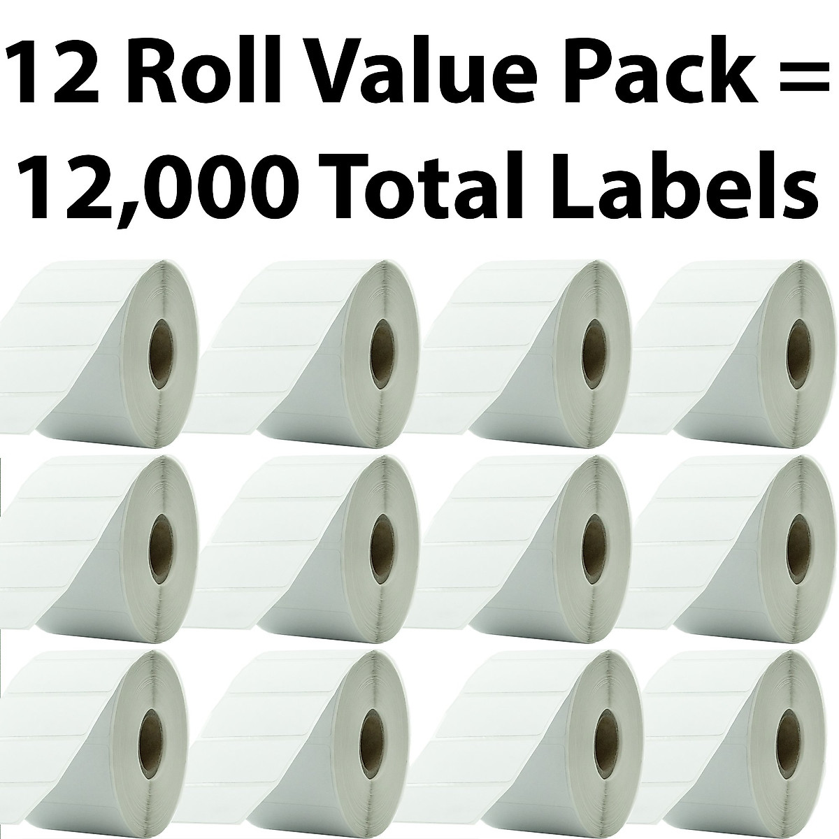 Premium, Extra Sticky 2.25x1.25in Direct Thermal Label 12 Pk. Bulk (12,000) Perforated Top Coated, Self Adhesive Stickers for FNSKU Barcode. Zebra Printer Compatible. Packaging and Shipping Supplies