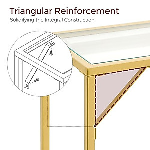 MAHANCRIS Slim Console Table, 27" Narrow Behind Sofa Table, Tempered Glass Entryway Table with Metal Frame, Adjustable Feet, Industrial Style, for Entrance, Living Room, Hallway, Glod CTJ68B01