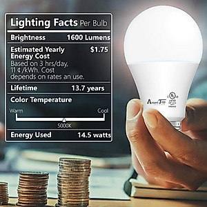 AmeriTop A19 LED Light Bulbs- 6 Pack, Efficient 14W(100W Equivalent) 1600 Lumens General Lighting Bulbs, UL Listed, Non-Dimmable, E26 Standard Base (5000K Daylight)