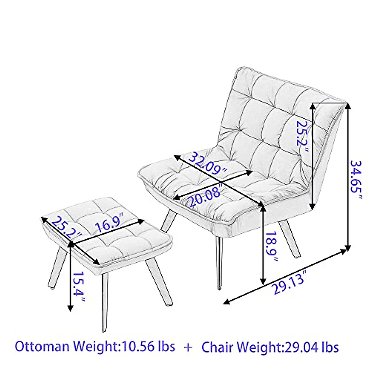 INMOZATA Accent Chairs for Living Room Upholstered Armless Chairs with Footstool Velvet Fabric Single Sofa Chair for Bedroom,Yellow
