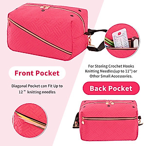 KGMCARE Crochet Bag Organizer, Yarn Storage Bag for Crochet Kits, Crochet Hooks, Needles and Accessories, Knitting Bag with Shoulder Strap for Carrying Project (Rose Pink)
