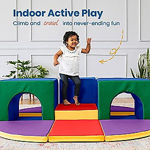 ECR4Kids SoftZone Triple Tunnel Maze, Toddler Playset, Assorted, 9-Piece