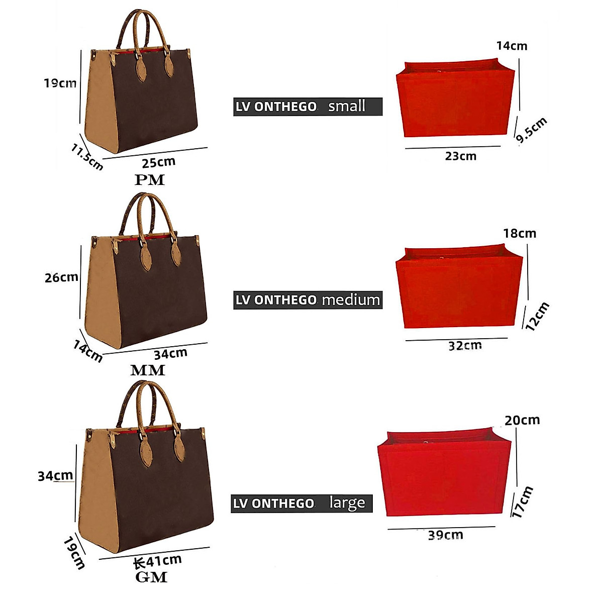 Lckaey Onthego PM MM GM Purse Organizer Handbag Insert for Tote Bag Organizer Purse Organizer1080black-L