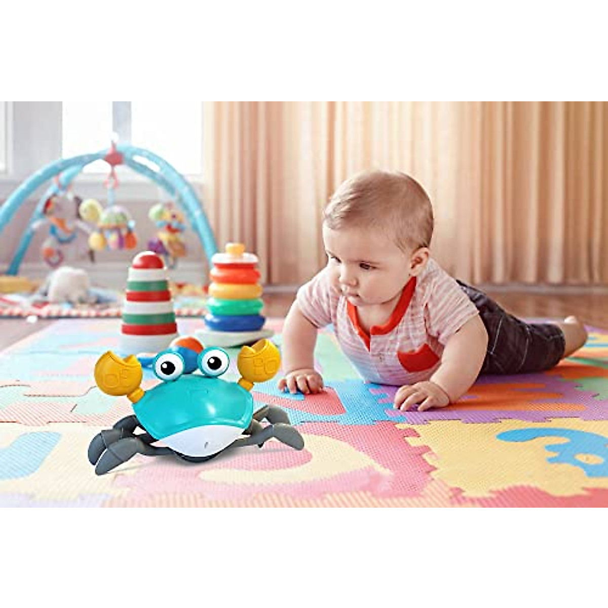ReeRaa Crawling Crab Baby Toy Infant Tummy time Toys 3 4 5 6 Babies boy Girl Sensory Toys Montessori Toys 3-6 6-12 Learning to Crawl 9-12 12-18 Walking Toddler Gifts (Green)