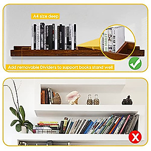 Floating Shelves Wood 36 Inches Long A4 Deep with Removable Dividers, Wall Shelves Wall Shelf, Rustic Floating Bookshelf, Wall Shelves for Bedroom, Long Picture Ledge Shelf Shelfs, Wall Bookshelf