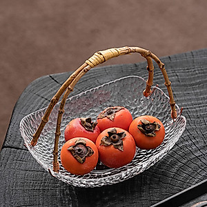 8.6 * 6Inch Glass Fruit Basket with Handle Fruits Holder Glass Snacks Serving Tray Plate Fruit Vegetable Holder Kitchen Decoration