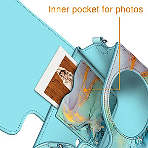 Fintie Protective Case for Fujifilm Instax Mini 7+ Instant Camera - Premium Vegan Leather Bag Cover with Removable Adjustable Strap, Emerald Marble