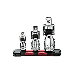 ARES 70197-3-Piece Universal Joint Socket Set - Includes 1/4-Inch, 3/8-Inch, and 1/2-Inch Drive U-Joints - Storage Rail Included
