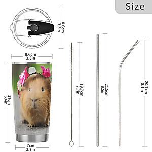 Yasala Tumbler Guinea Pig Flower Insulated Coffee Cup Beverage Container Office Travel Mug with Straw and Lid 20oz Holiday Back to School Gift