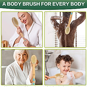 Back Brush Long Handle for Shower - Soft and Firm Double Sided Exfoliating Bath Body Scrub Brush for Men and Women - Use Back Showering Scrubber Wet for Washing / Scrubbing - Use Dry for Exfoliation